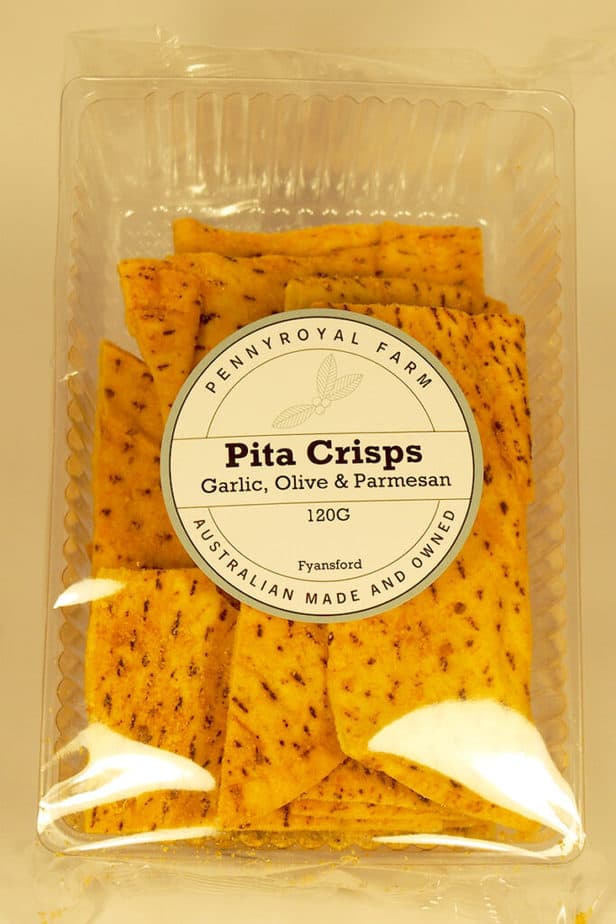 Pennyroyal Farm Garlic Olive Parmesan Pita Crisps 120g – Pennyroyal ...